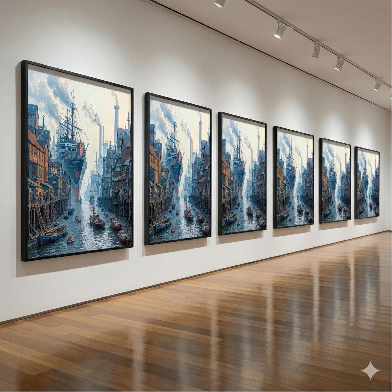 Steampunk Harbor Painting: Leviathan Waterway, Industrial Cityscape ...