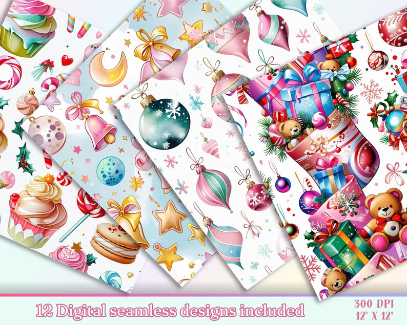 Christmas Whimsy Digital Paper: 12 Seamless Holiday Patterns (12x12 ...