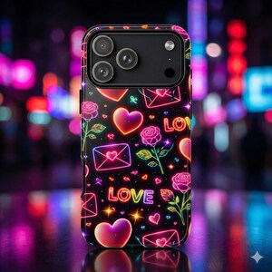 Neon Love Seamless Pattern | Valentine Neon Hearts Digital Paper ...