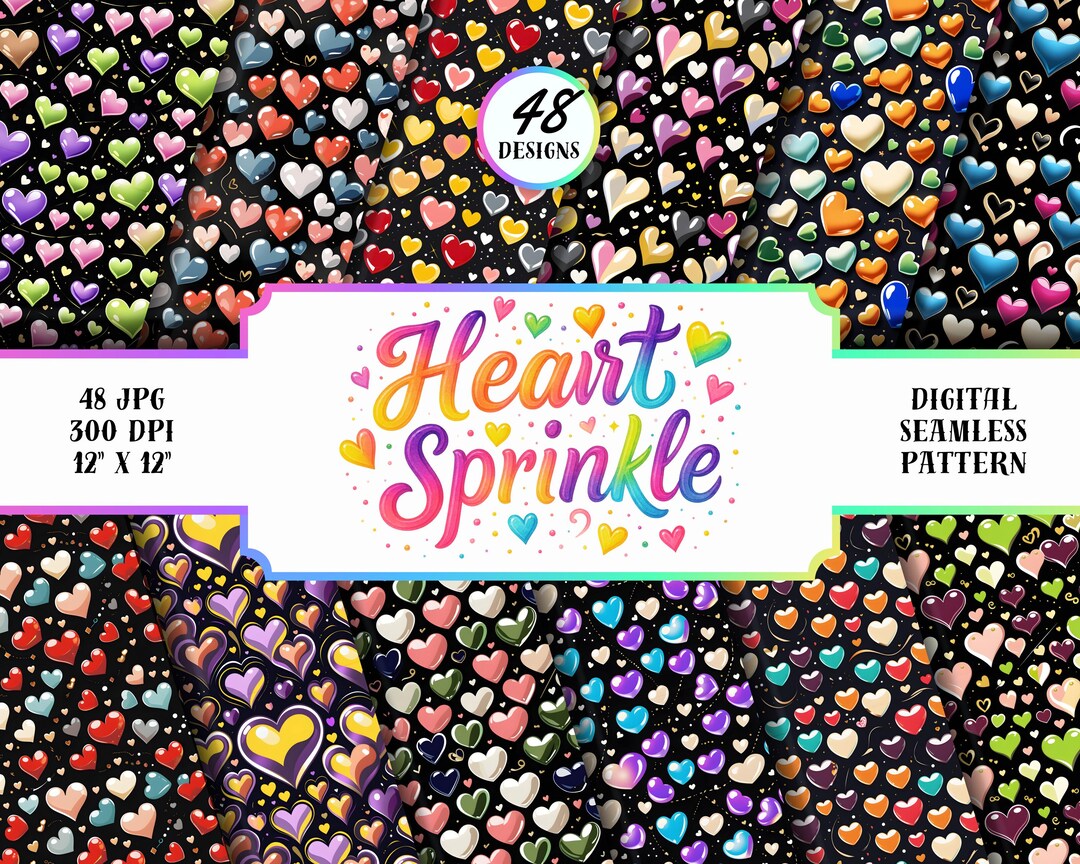 Heart Sprinkle Seamless Pattern Bundle • 48 JPG Digital Papers (12x12 ...