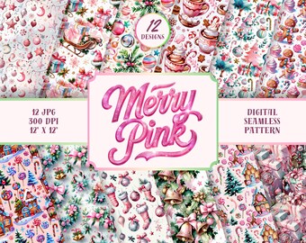Pink Christmas Digital Paper Pack: Seamless Holiday Patterns (12 JPG ...