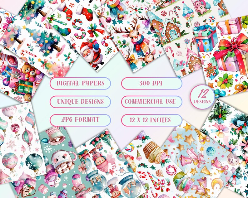 Christmas Whimsy Digital Paper: 12 Seamless Holiday Patterns (12x12 ...