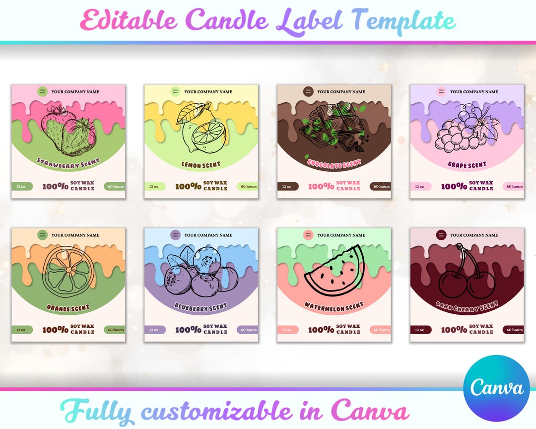 Colorful Candle Label Template - Drip Design, Editable in Canva (3 ...