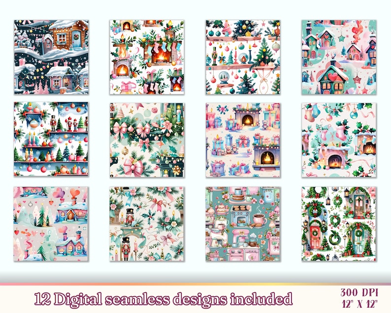 Christmas Whimsy Digital Paper: 12 Seamless Holiday Patterns (12x12 ...