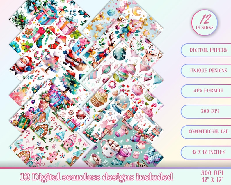 Christmas Whimsy Digital Paper: 12 Seamless Holiday Patterns (12x12 ...