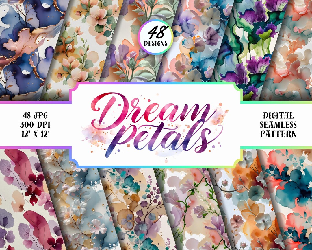 Watercolor Flower Digital Paper: 48 Floral Patterns (digital Download ...