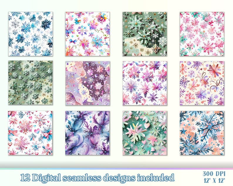 Jolly Snowflakes Digital Paper: 12 Seamless Winter Patterns (JPG ...