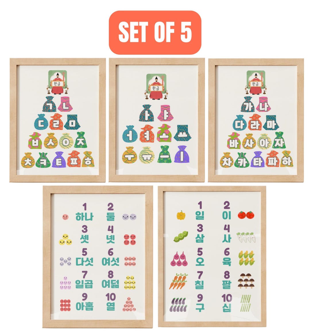 Hangul Korean Alphabet & Number Poster Set of 5 | Homeschool Decor | 한글 ...