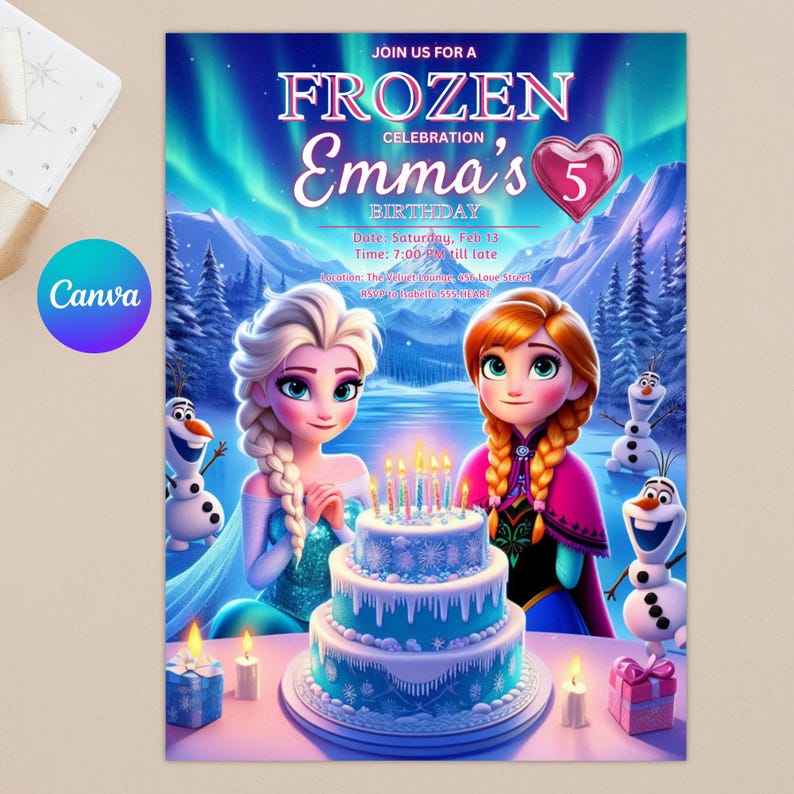Editable Frozen 5th Birthday Invitation Template, Printable Frozen Elsa ...