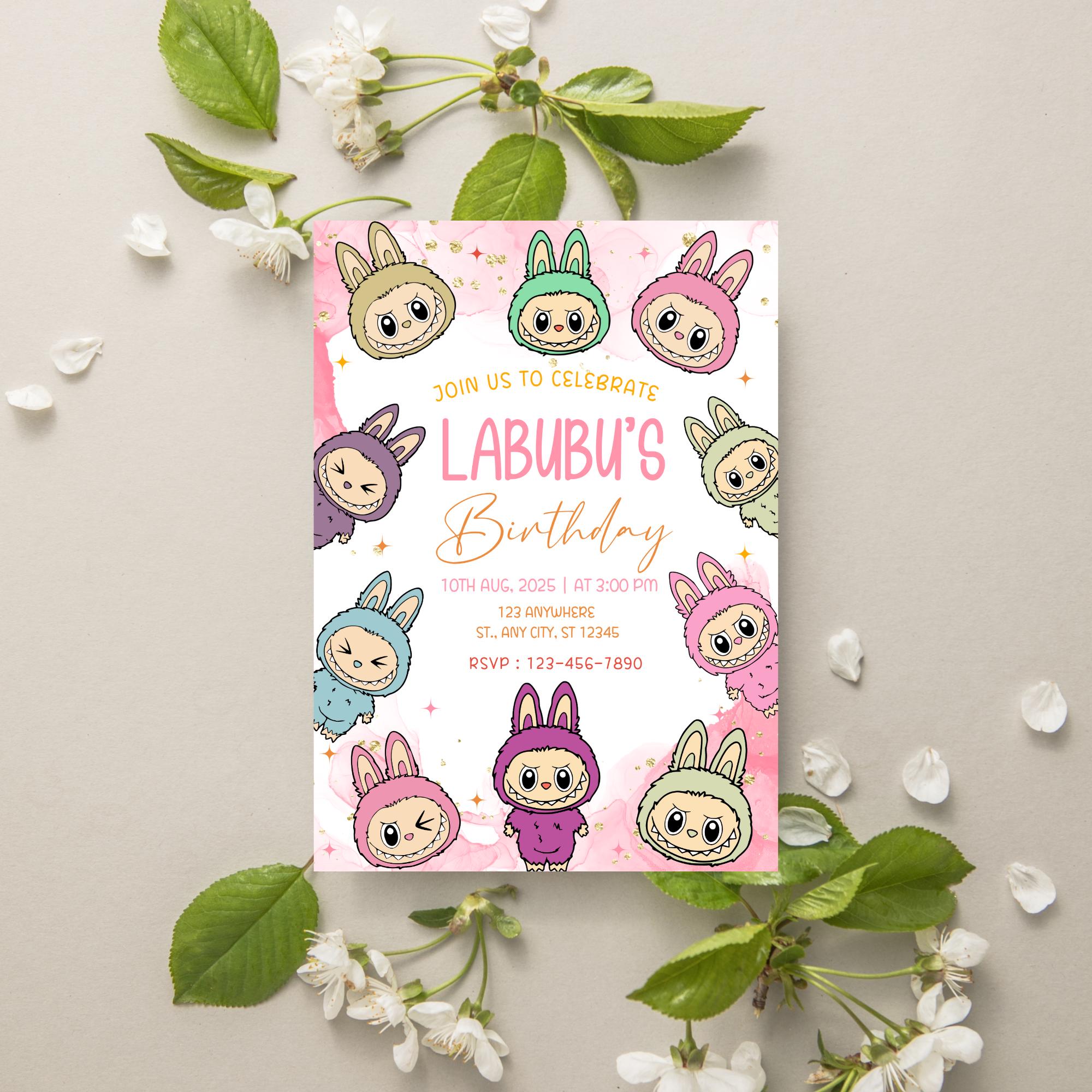Labubu Birthday Invitation: Editable Party Invite, Canva Template ...