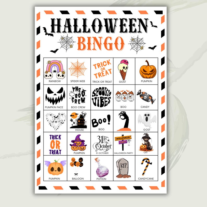 06 Halloween Bingo Cards, Halloween Games, Kids Halloween Party Game ...