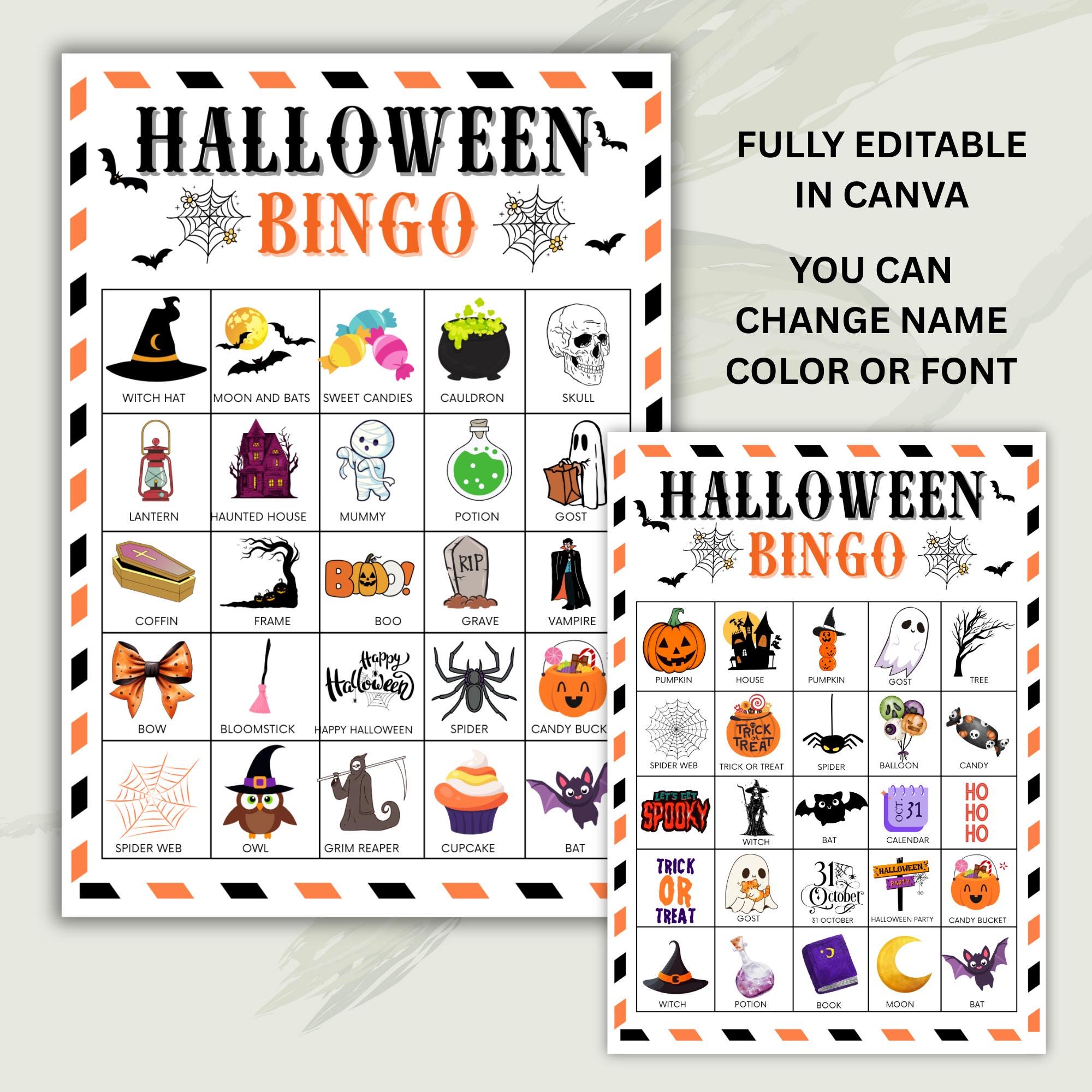 06 Halloween Bingo Cards, Halloween Games, Kids Halloween Party Game ...