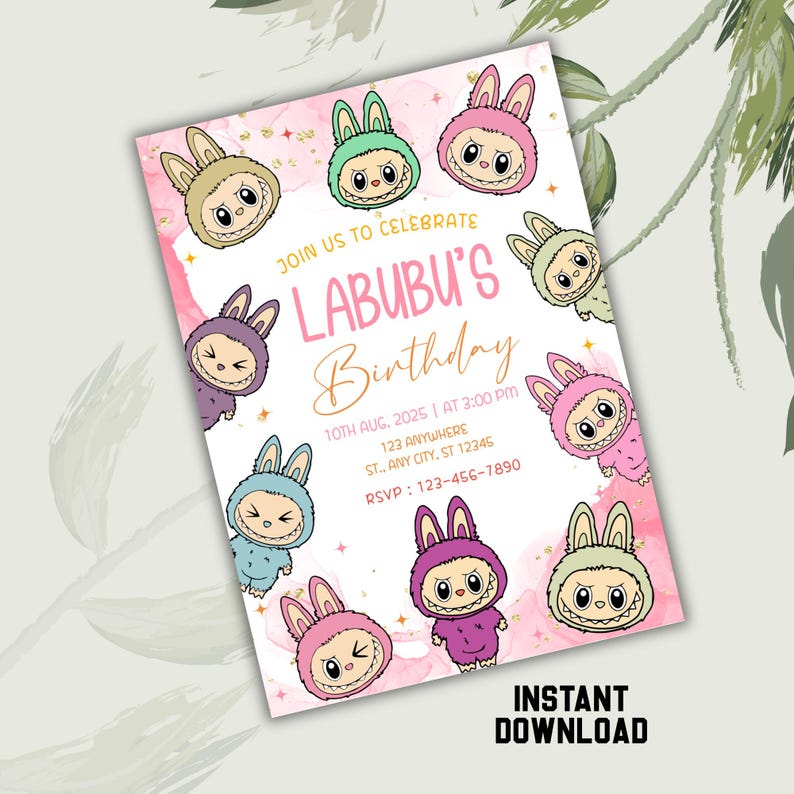 Labubu Birthday Invitation: Editable Party Invite, Canva Template ...