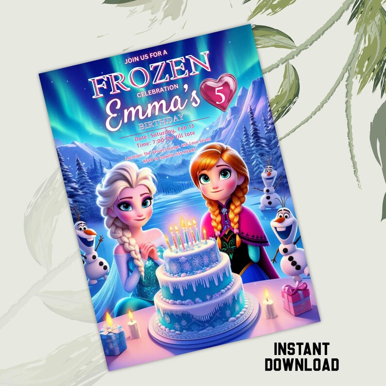 Editable Frozen 5th Birthday Invitation Template, Printable Frozen Elsa ...
