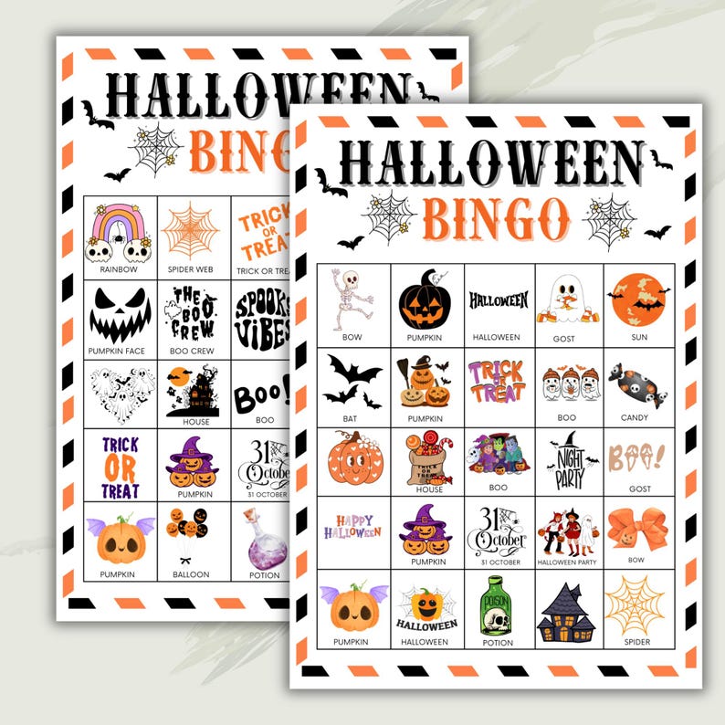 06 Halloween Bingo Cards, Halloween Games, Kids Halloween Party Game ...