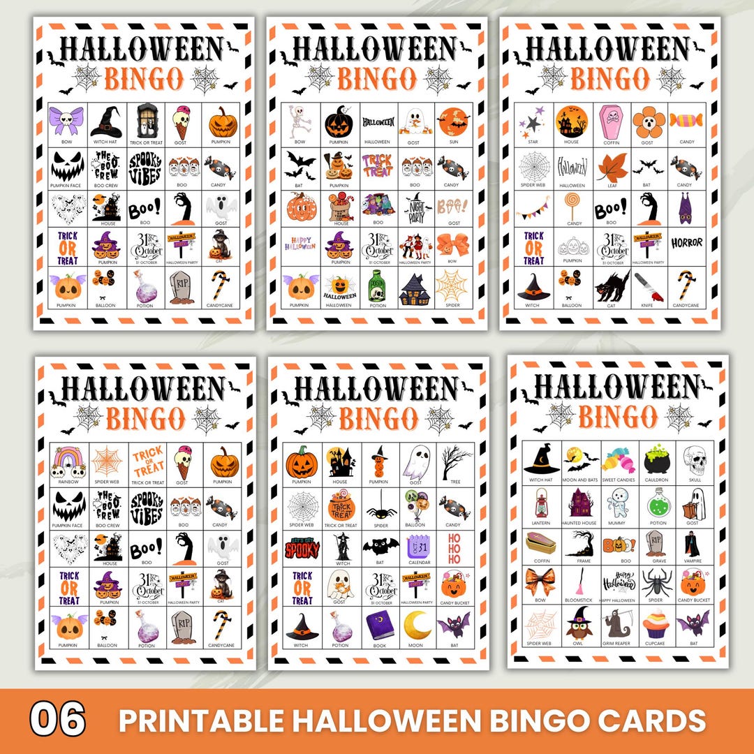 06 Halloween Bingo Cards, Halloween Games, Kids Halloween Party Game ...