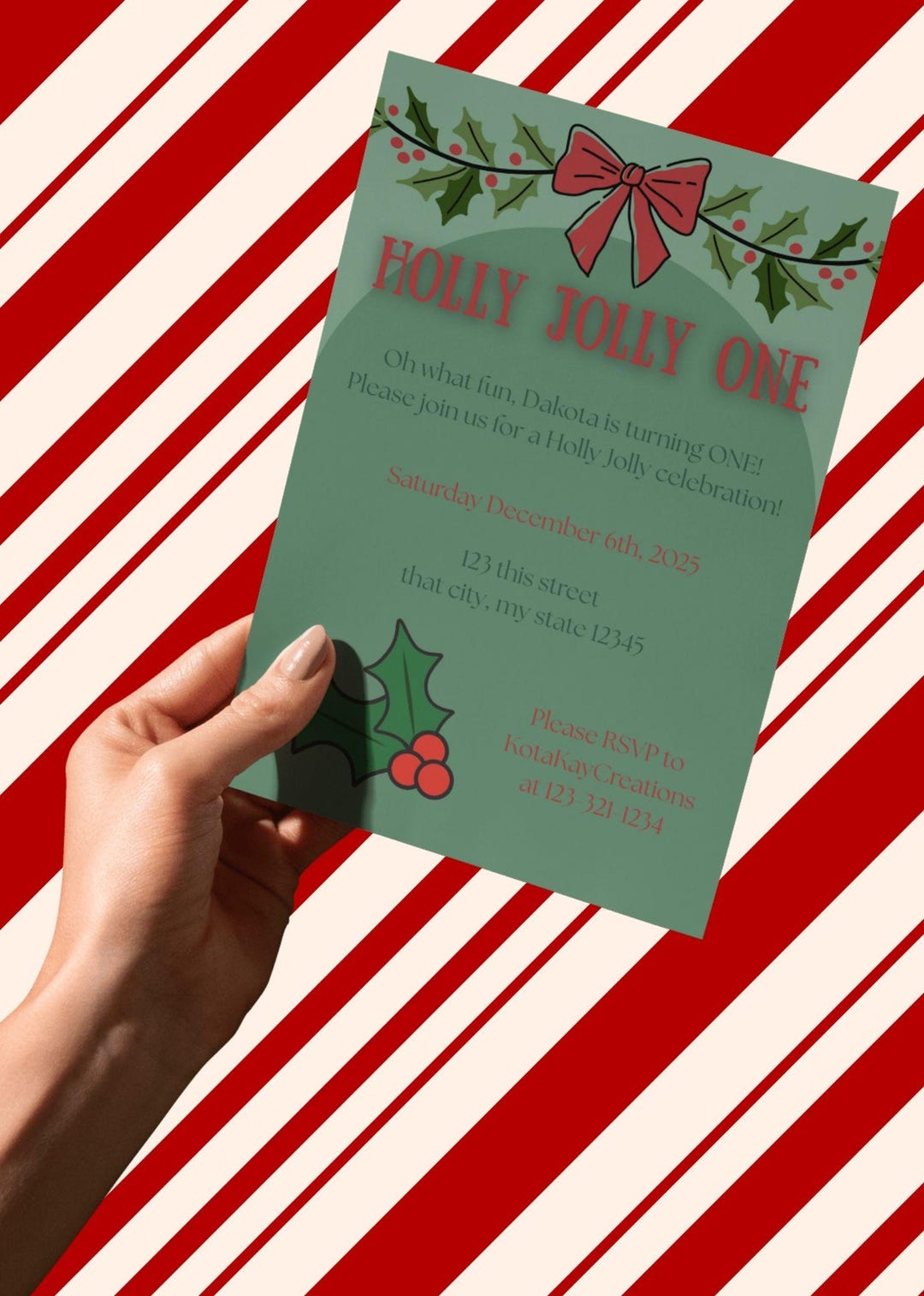Christmas First Birthday Invitation: Holly Jolly Holiday Theme (digital ...