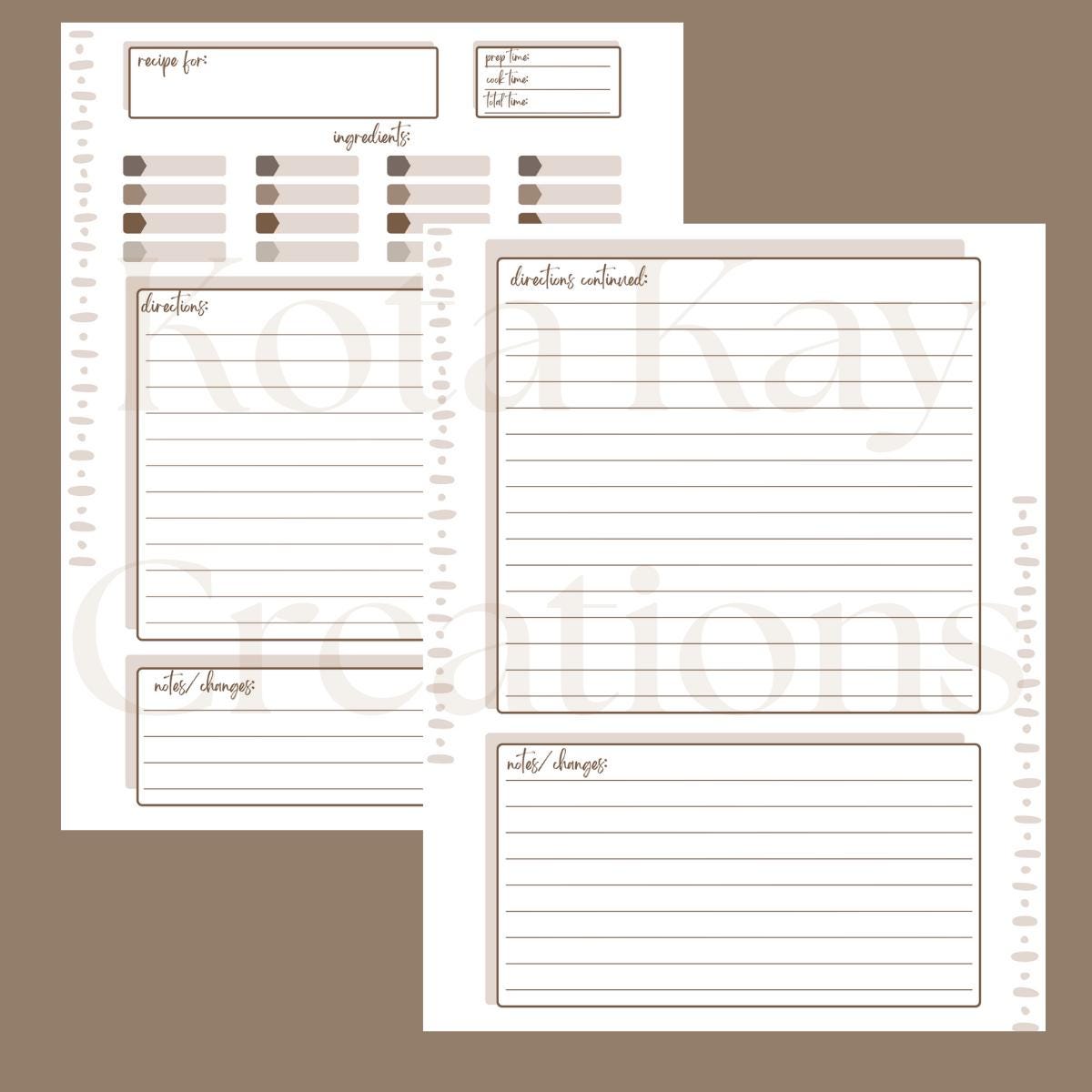 Printable Recipe Card Bundle: Kitchen Organizer With Dividers (digital ...