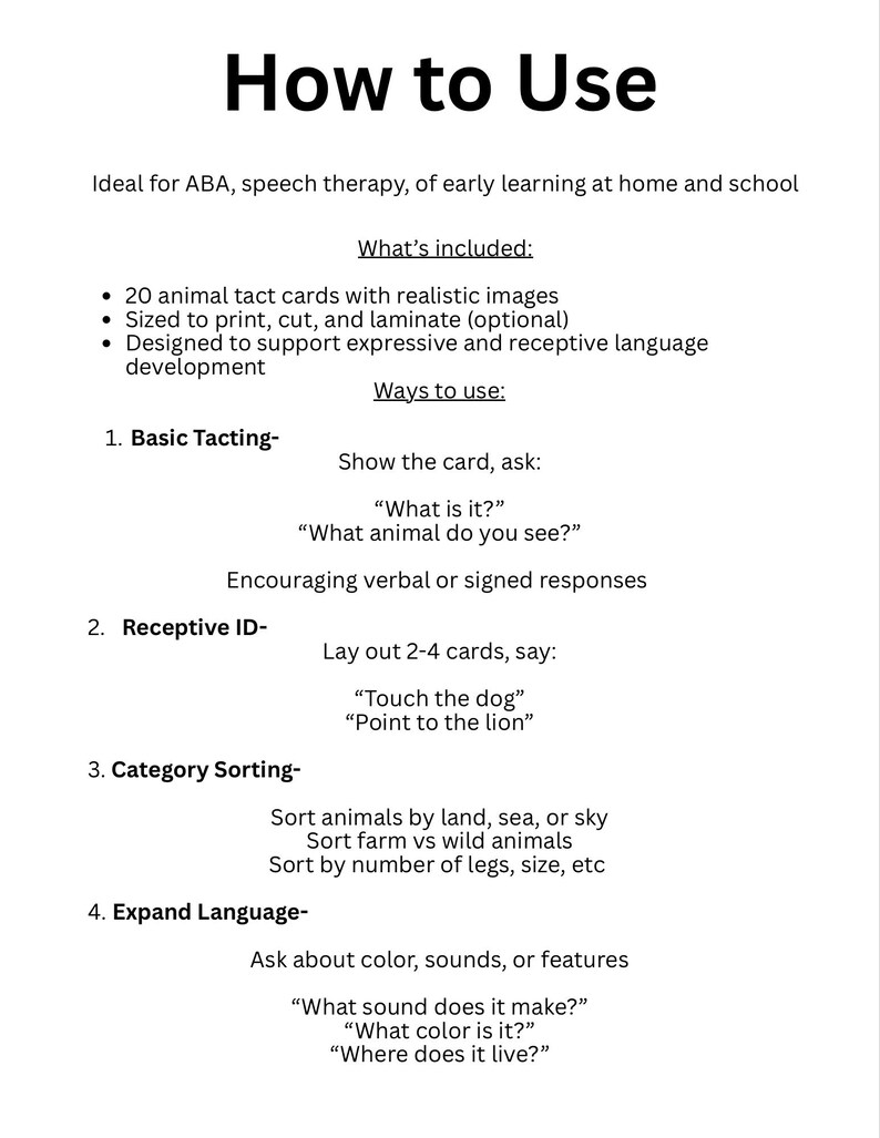 ABA Animal Tact Cards Printable | Speech Therapy Flashcards | Autism ...