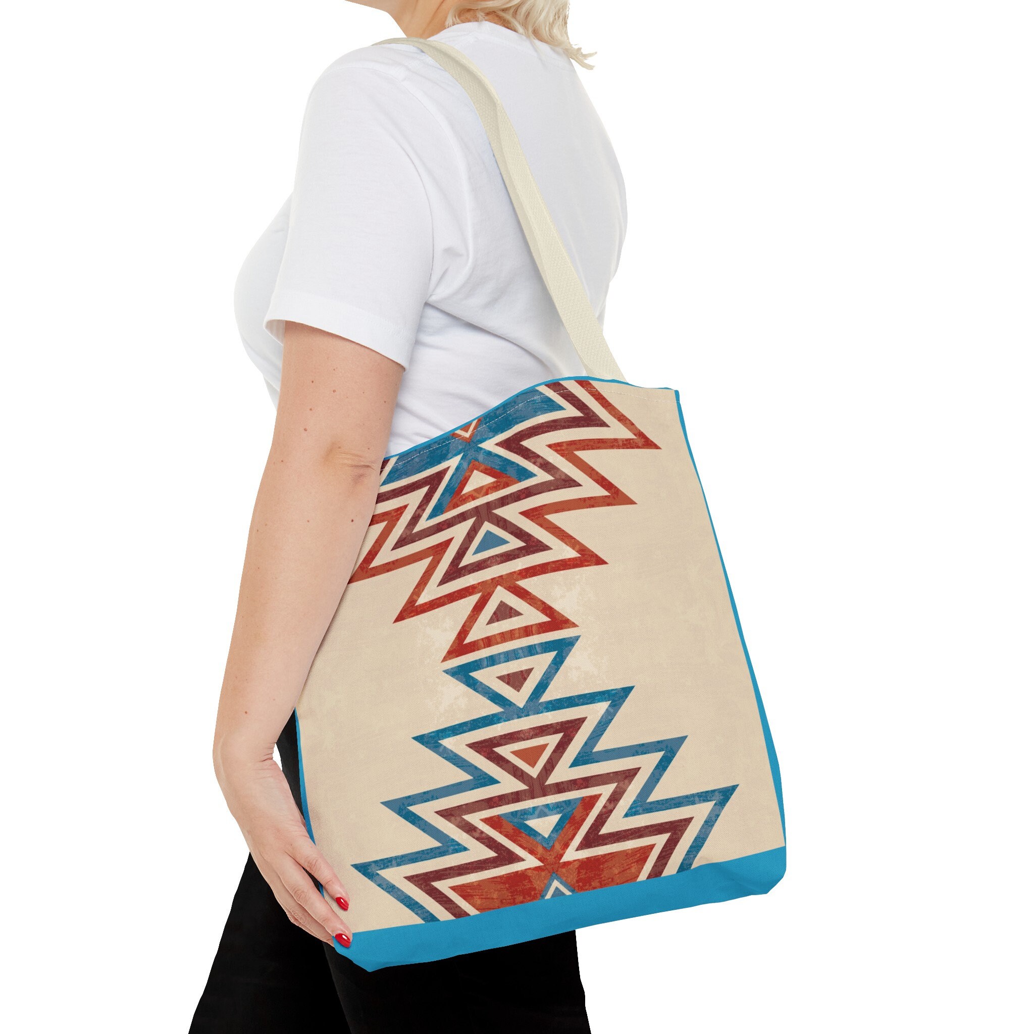 Beige Southwestern Tote Bag, Turquoise and Rust Aztec Design Tote ...