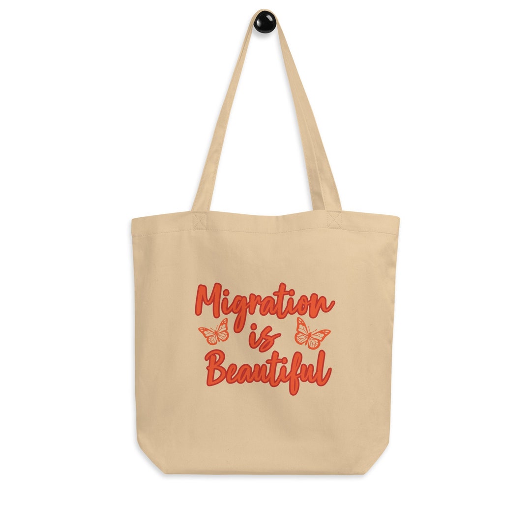 Migration is Beautiful, Eco Tote Bag, Natural Tote, Orange Tote ...