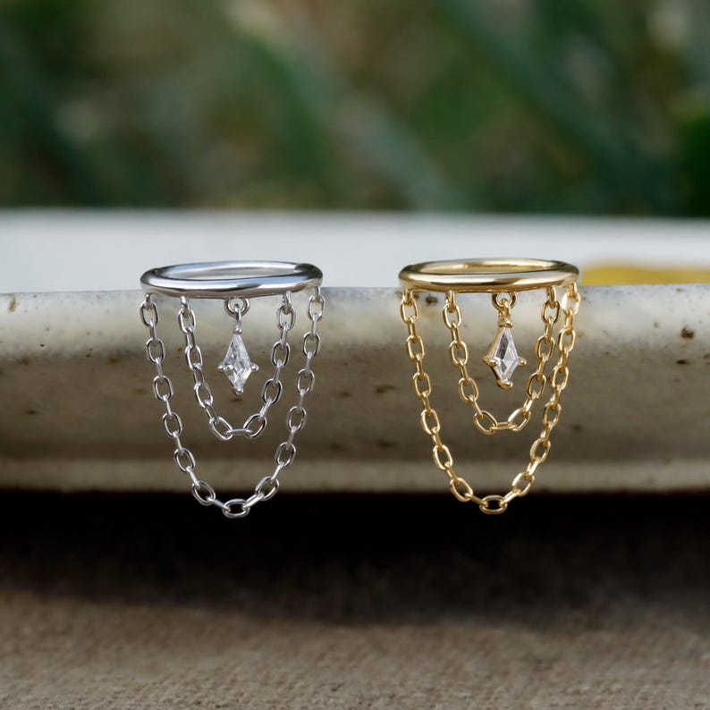 Double Chain Conch Hoop With Diamond-cut Dangle • 16G 10mm Cartilage ...