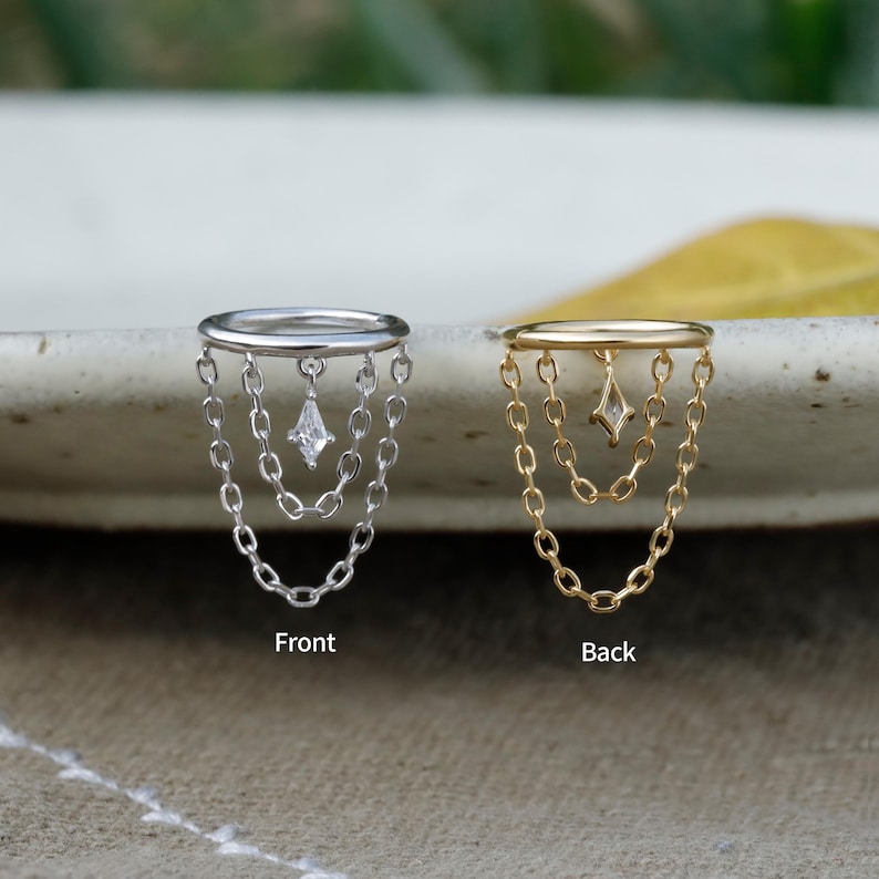 Double Chain Conch Hoop With Diamond-cut Dangle • 16G 10mm Cartilage ...