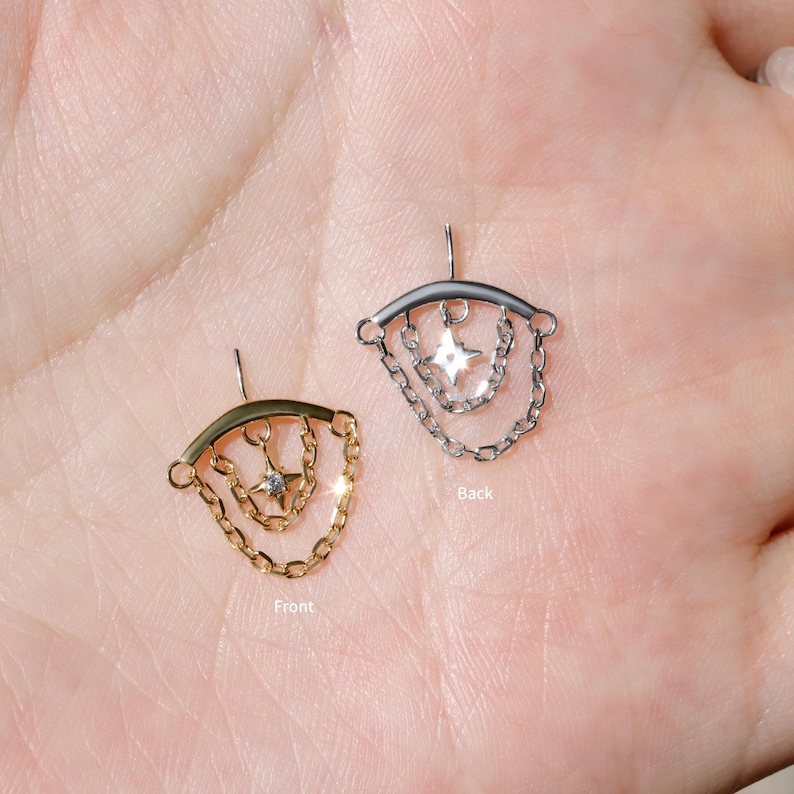 Star Vertical Helix Piercing Threadless Push in Stud • Sterling Silver ...