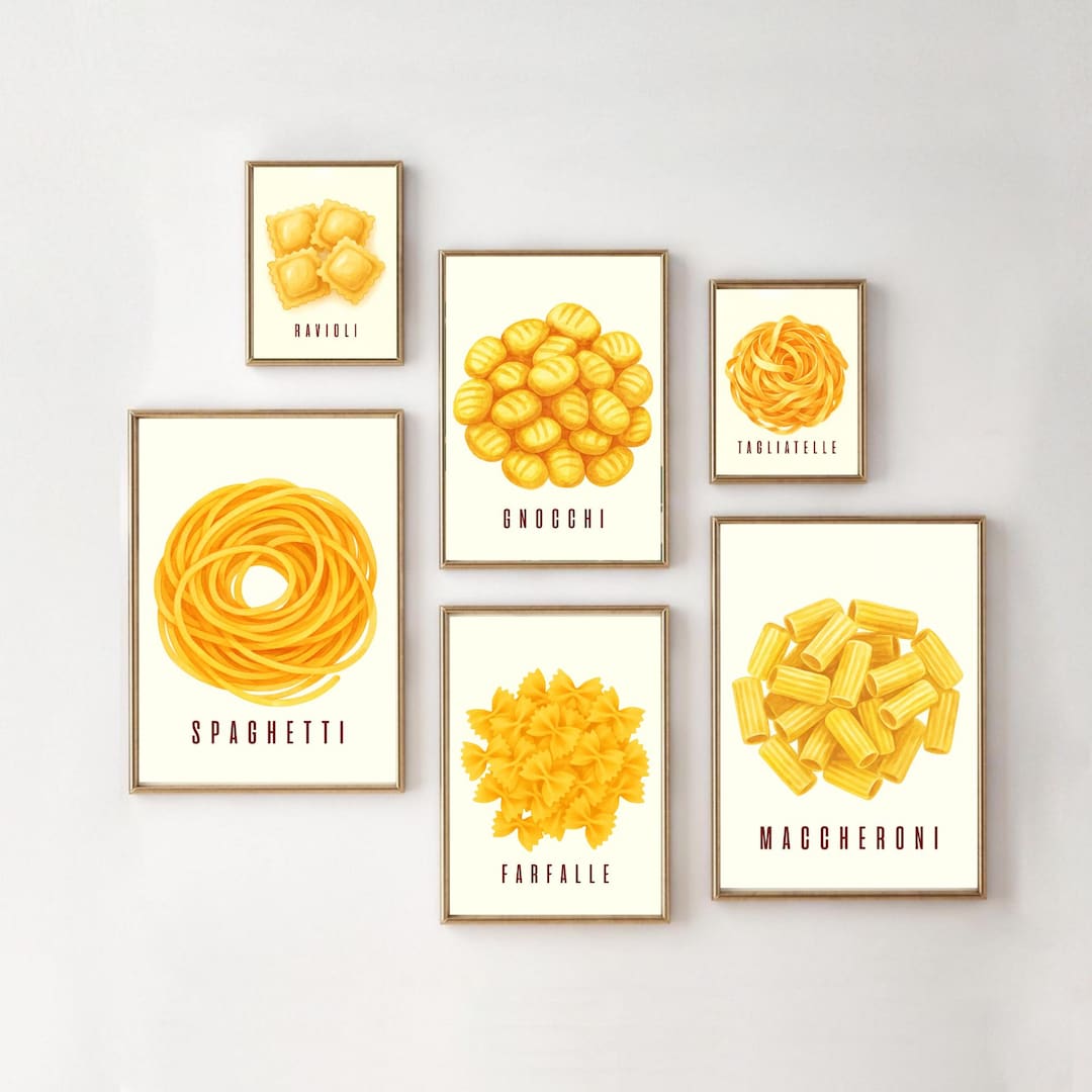 Set of 6 Digital Pasta Posters, Italian Cuisine Prints, Pasta Lover ...
