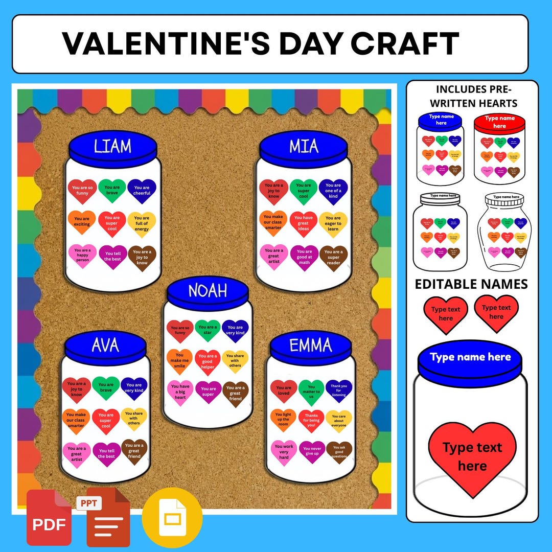 Valentine's Day Kindness Jar Craft | Editable Compliment Activity |no ...
