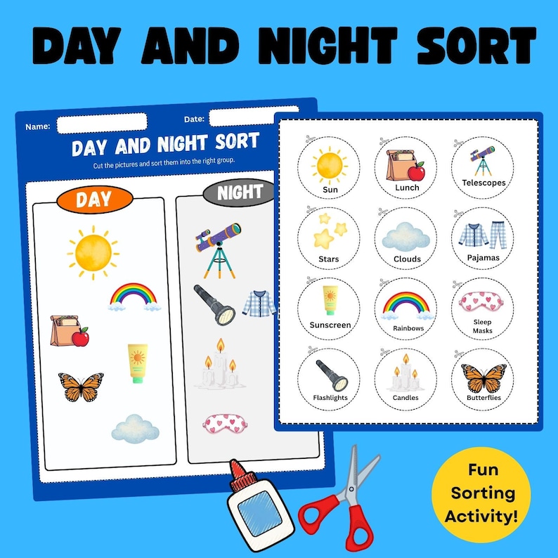 Day and Night Sort Activity | Preschool Science Printable| Cut and ...