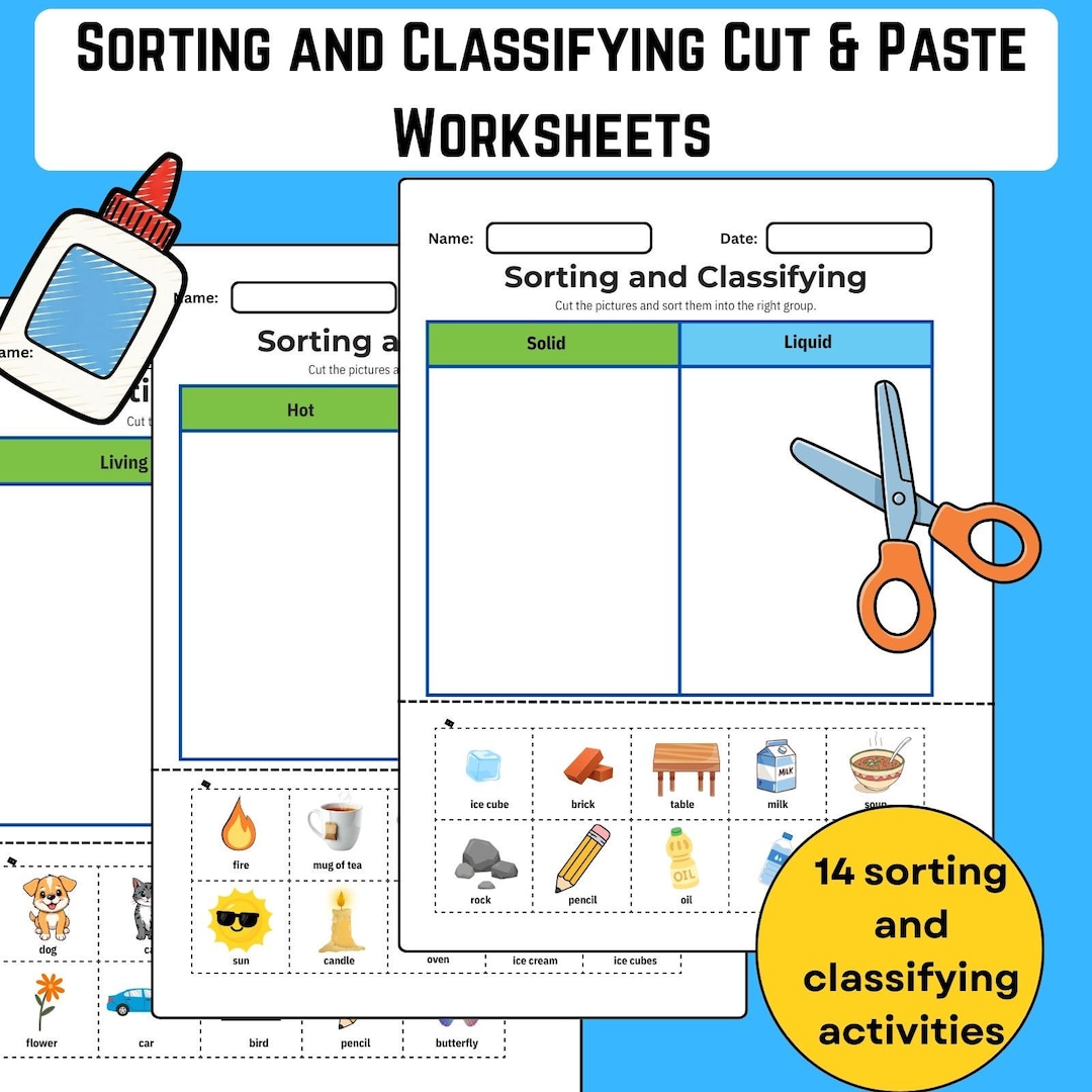 Sorting and Classifying Cut & Paste Worksheets for Kids | Science ...