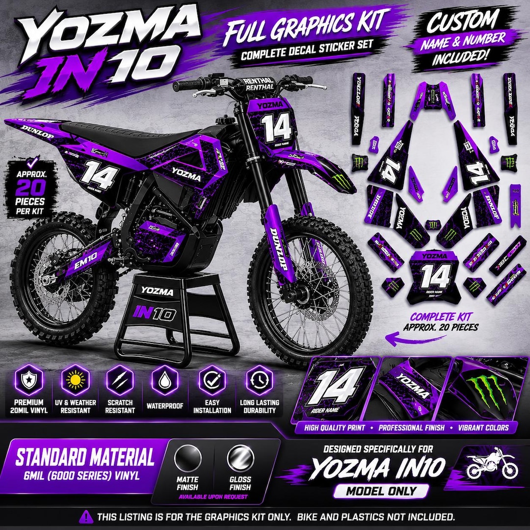 YOZMA IN10 Dirt Bike Graphics Kit | Custom Name & Number Decals (20 ...