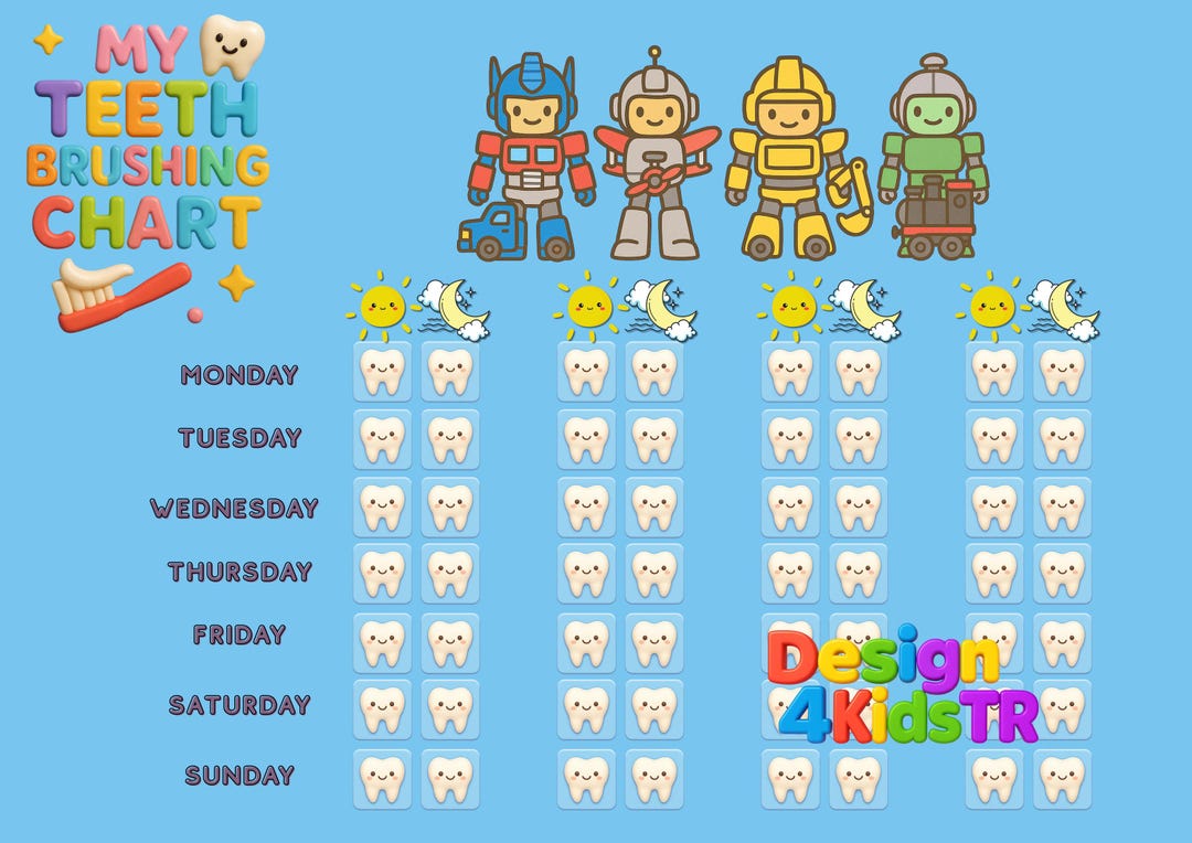 Printable My Teeth Brushing Chart,kids & Children Teeth Brush Ttracker ...