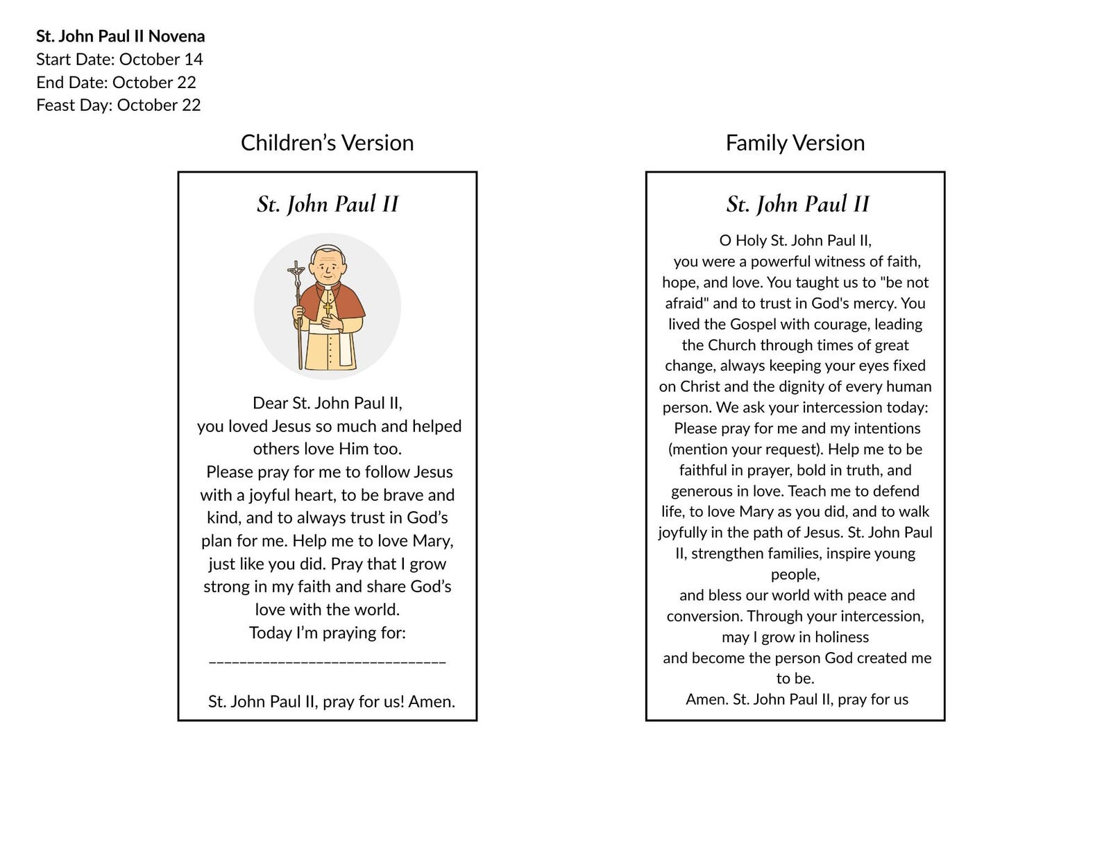 October Liturgical Calendar for Kids + Novena Prayers | Catholic ...