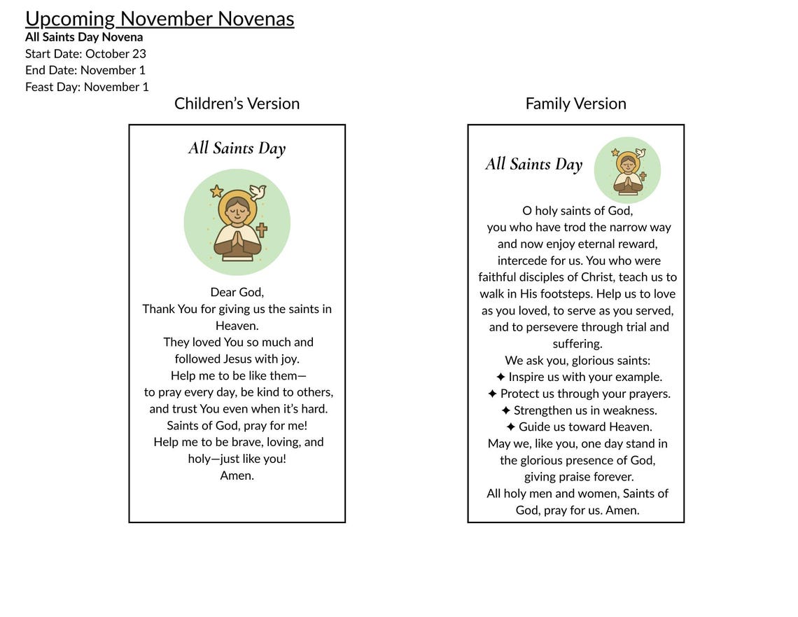 October Liturgical Calendar for Kids + Novena Prayers | Catholic ...