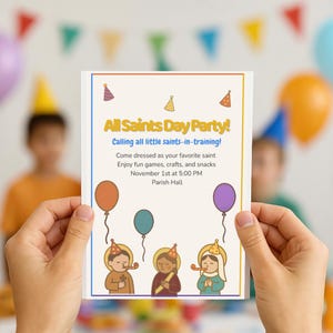 All Saints Day Kids Party Invitation | Editable Canva Template ...