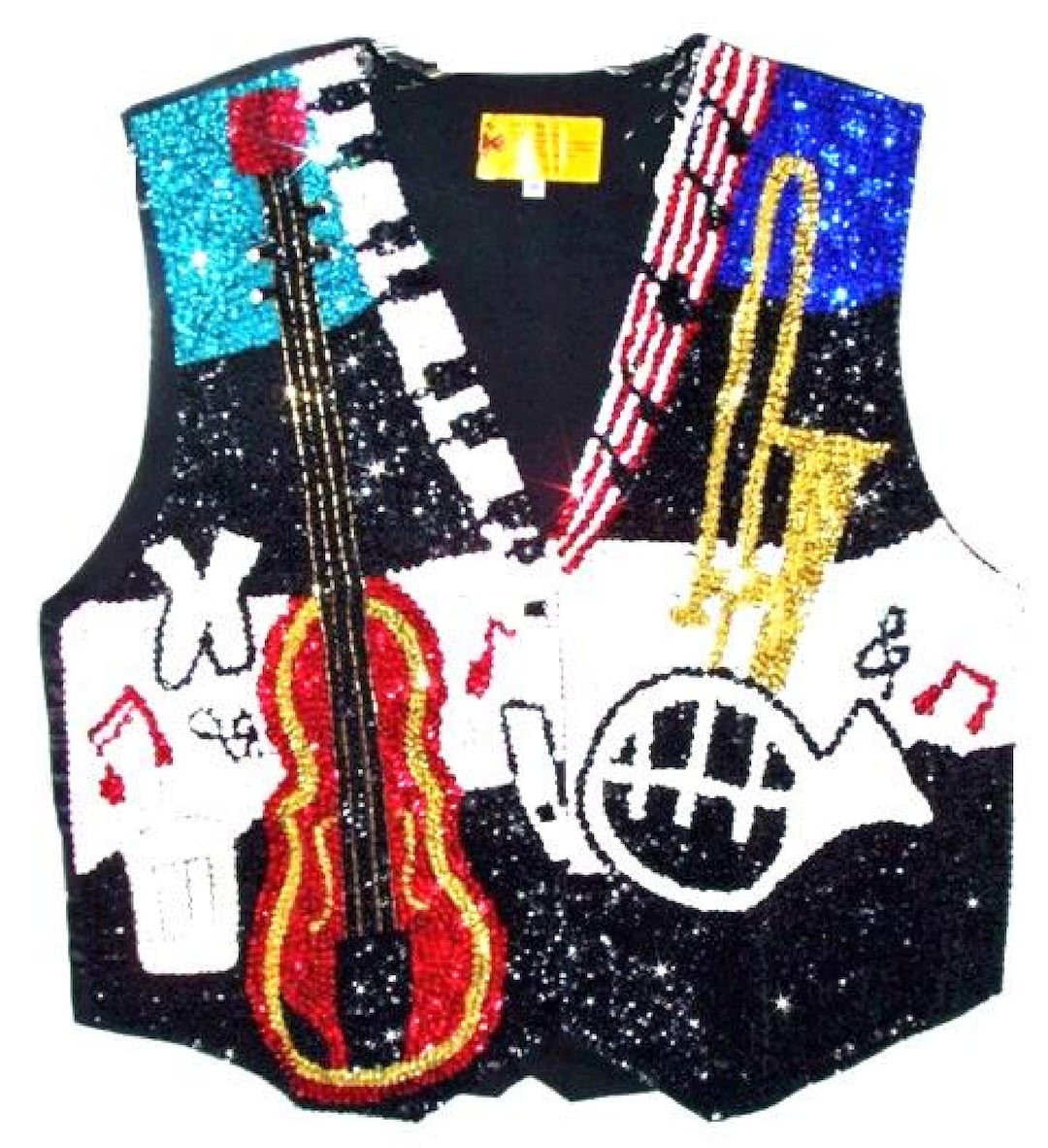 Sequin Beaded Vest Unisex Adult: Colorful Jazz Musical Instruments ...