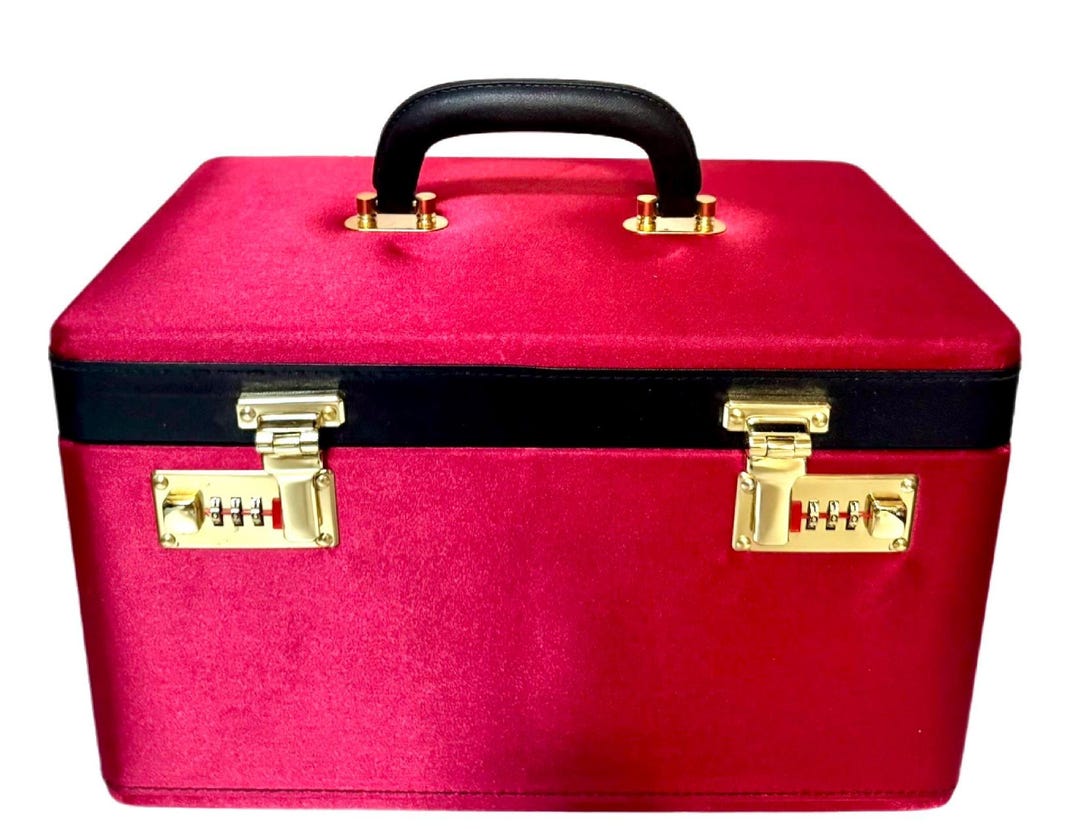 Jewelry Briefcase Box Red Large: Faux Leather, Metal Clasp, Velvet ...