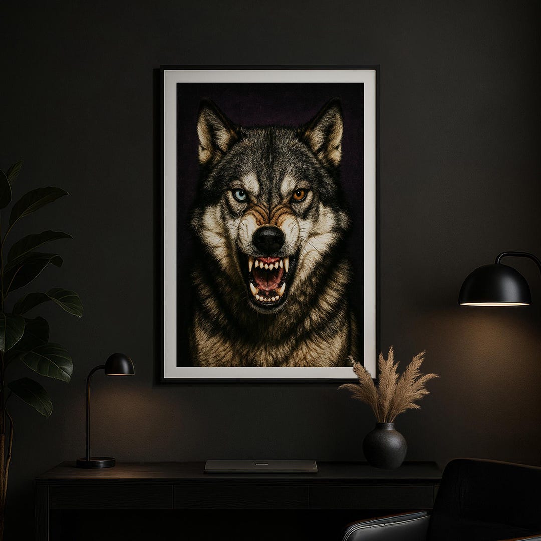 Snarling Wolf Poster – Dark Vintage Animal Art, Gothic Wildlife Wall ...
