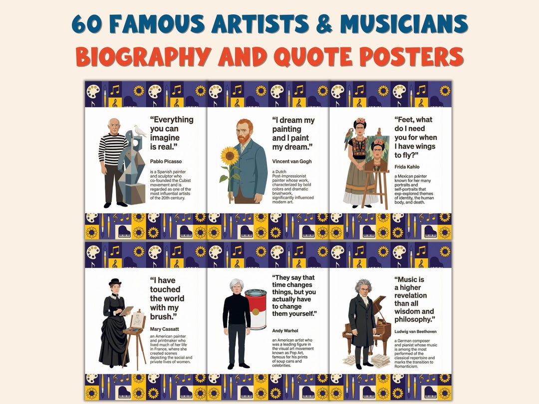 60 Famous Artists & Musicians Posters | Biography Quotes | Art ...
