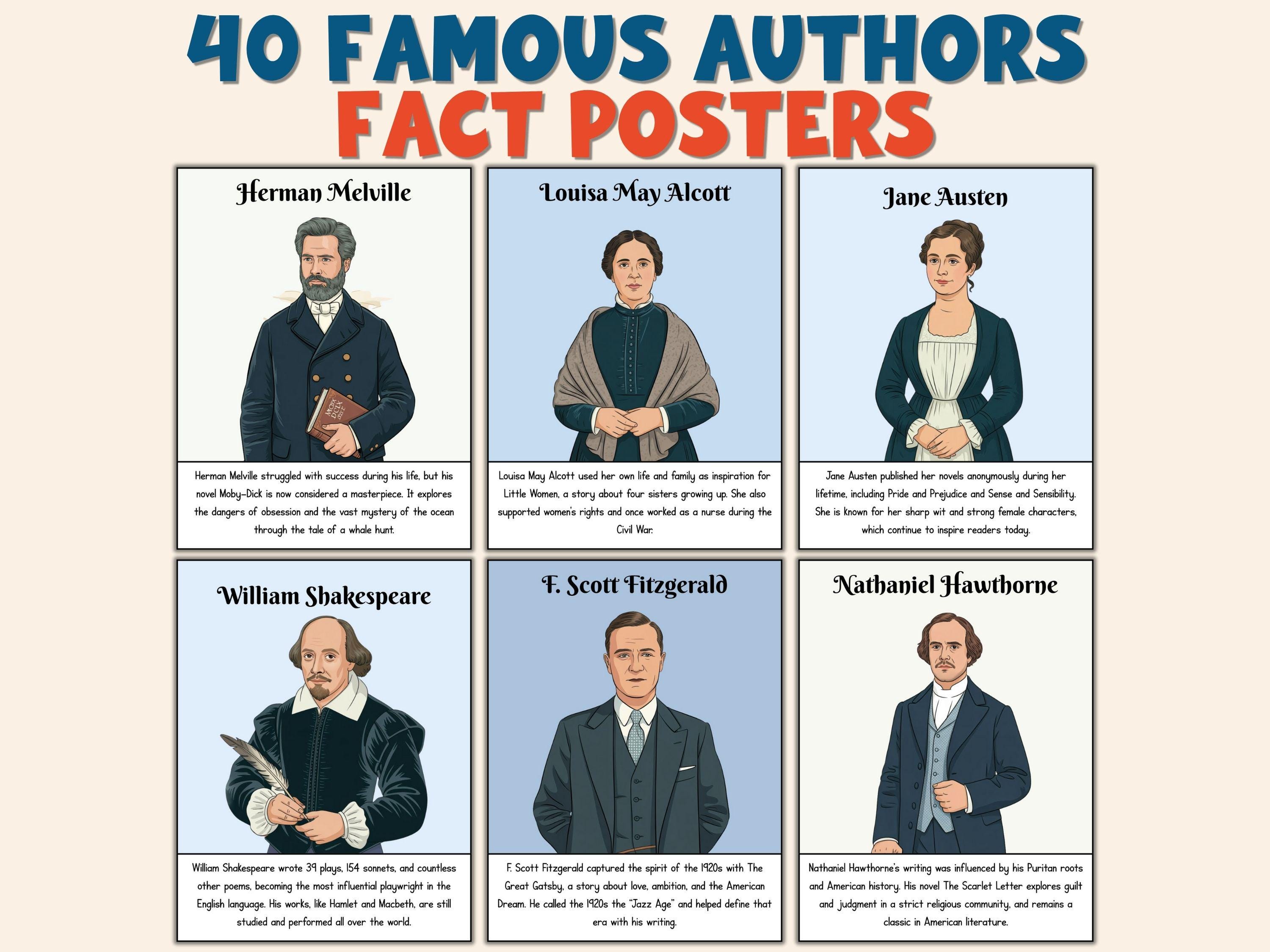 40 Famous Author Fact Posters | ELA Classroom Decor | Reading Bulletin ...