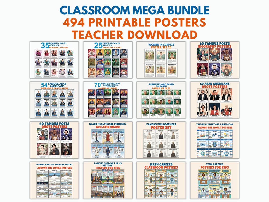 Classroom Mega Bundle 494 Printable Posters Teacher Download, Biography ...