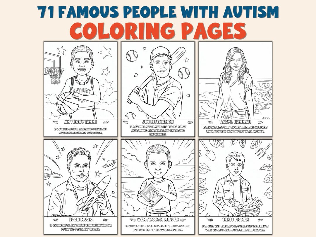 71 Famous People With Autism Coloring Pages | Neurodiversity Awareness ...