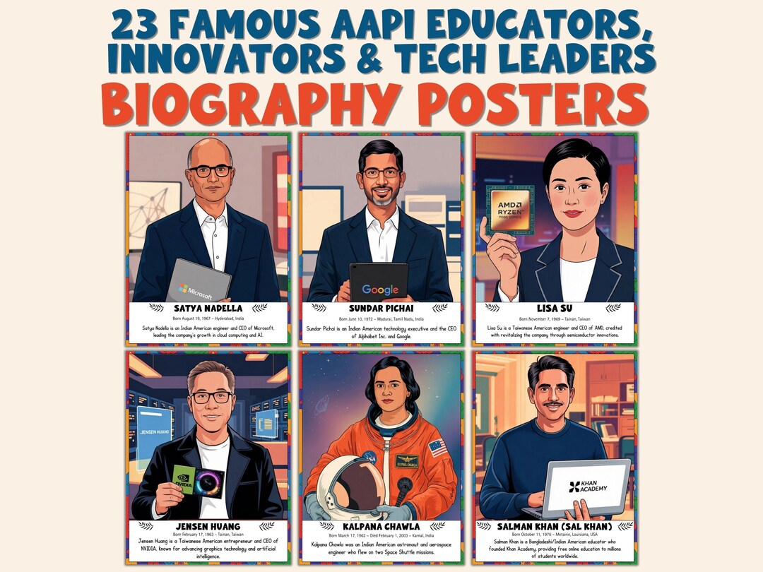 23 Famous AAPI Educators, Innovators & Tech Leaders Biography Posters ...