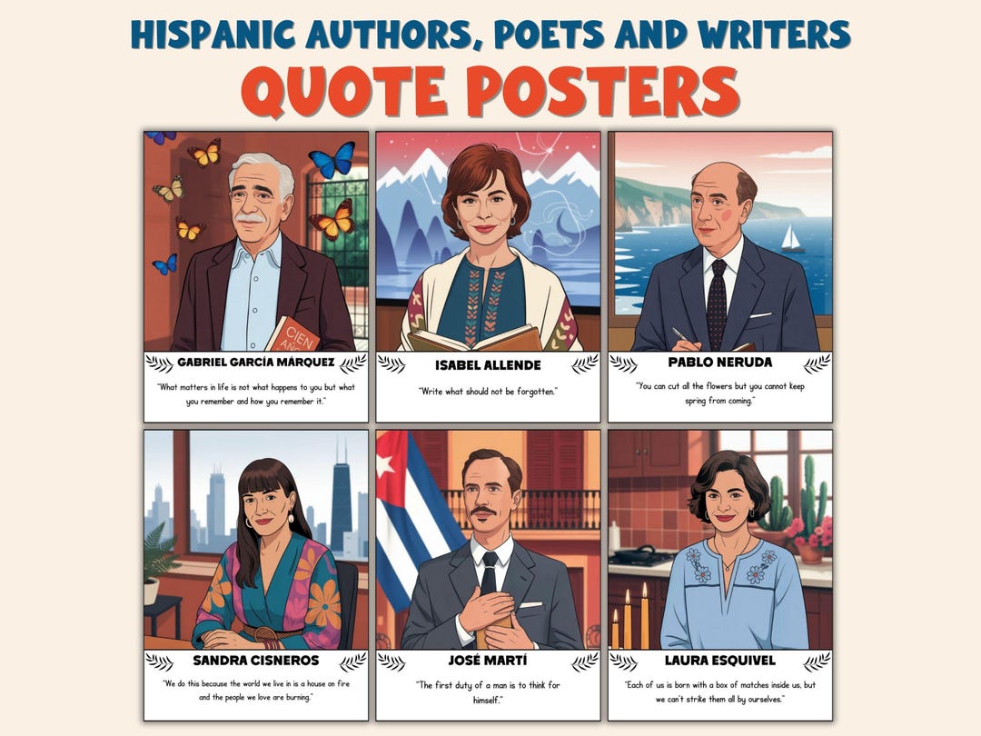 Hispanic Authors Poets Writers Quote Posters, Hispanic Heritage Month ...