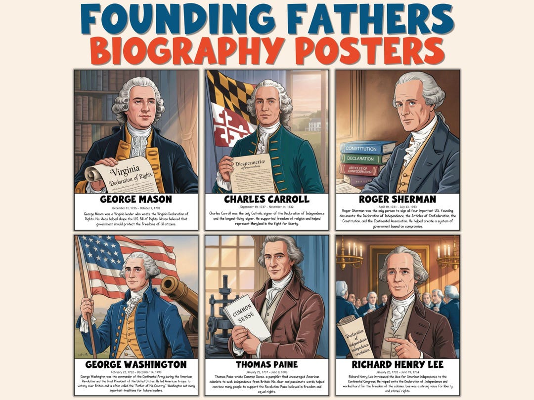Founding Fathers Biography Posters US History Independence Day American ...