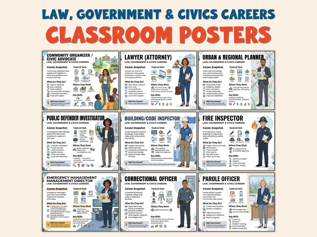 Law Government Civics Careers Posters, Career Day Display, Public ...