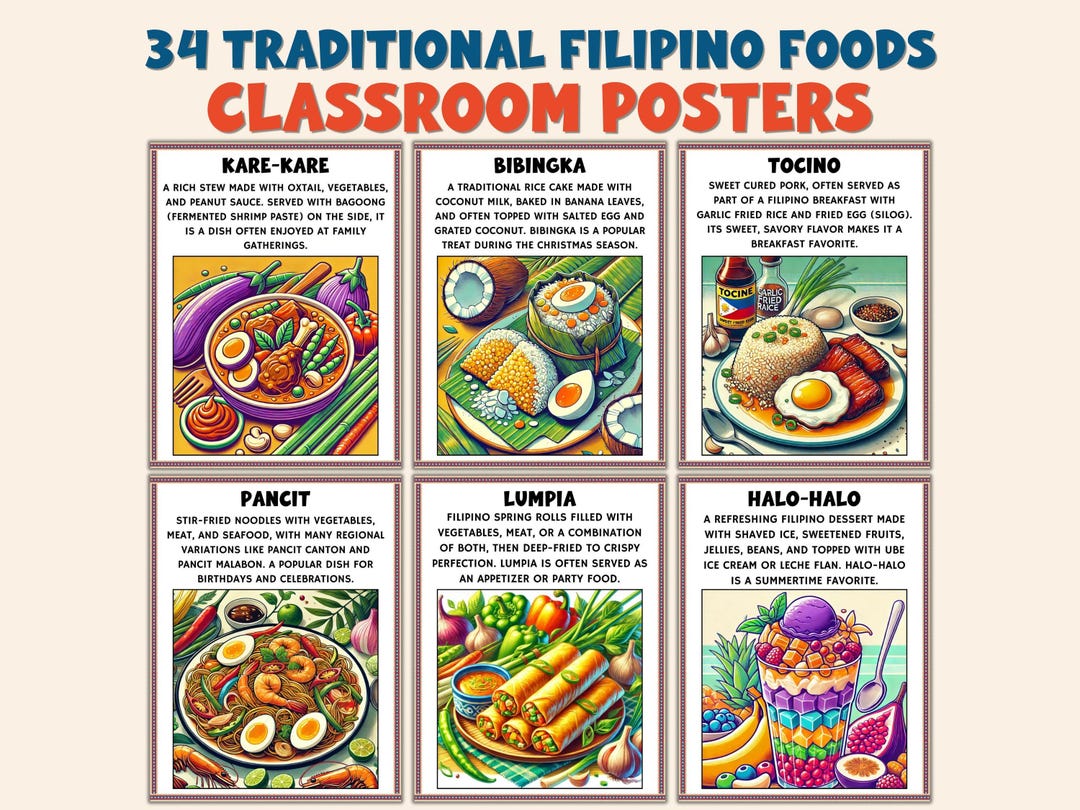 34 Traditional Filipino Foods Posters | Filipino Cuisine Classroom ...