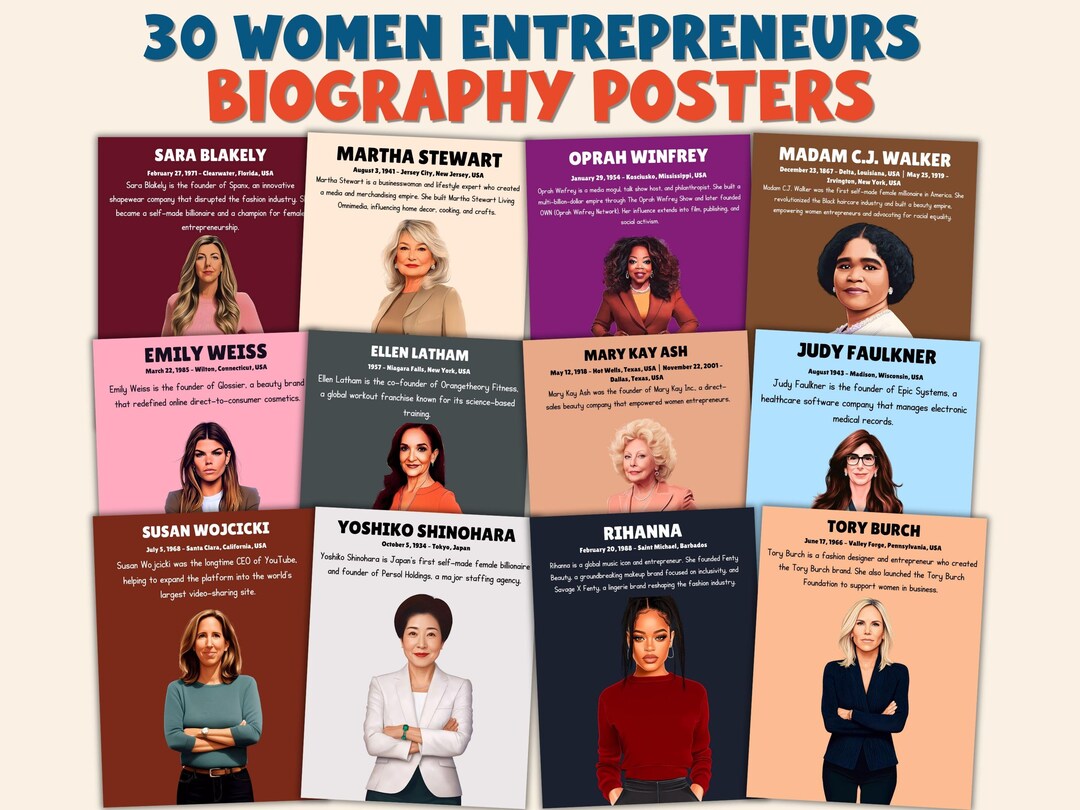 30 Women Entrepreneurs Biography Posters • Business Leaders Classroom ...